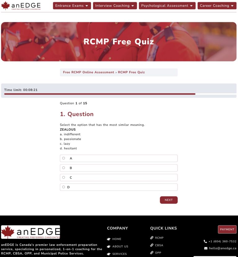 RCMP Entrance Exam Practice Test (2026) | Online Simulation